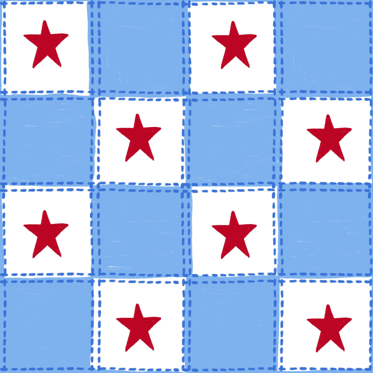 Blue Checker with Stitching and Stars — LBK Printing Co.