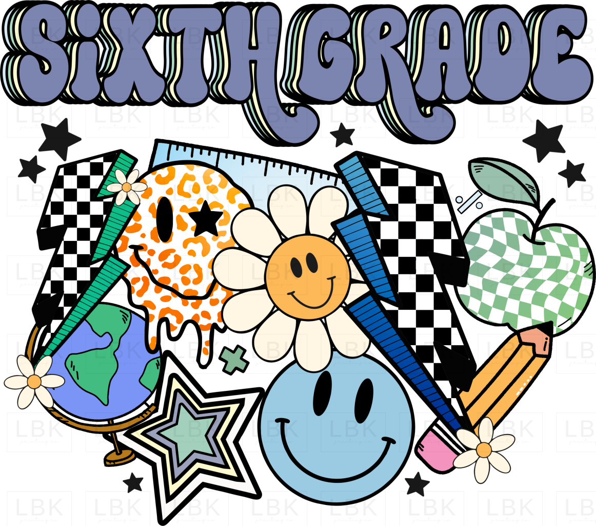 Blue Back to school - Sixth Grade- DTF — LBK Printing Co.