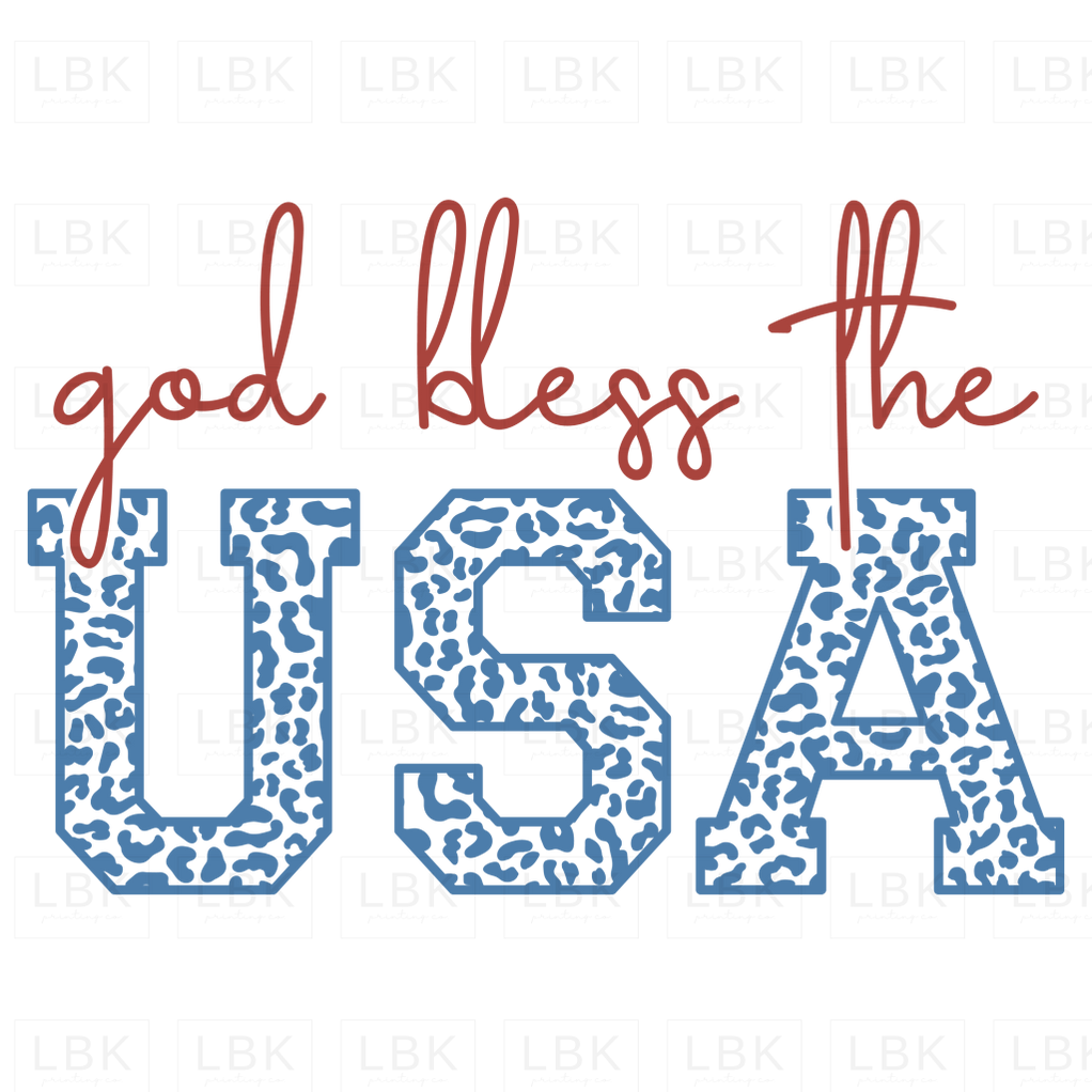 God Bless the USA - Red and Blue Leopard- DTF — LBK Printing Co.
