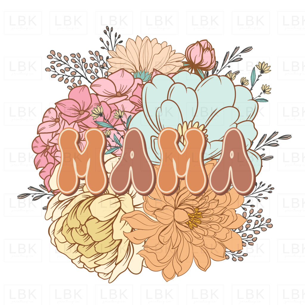 Mama - Brown with Flowers- DTF — LBK Printing Co.