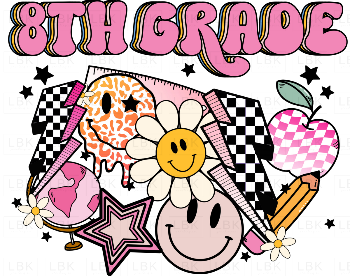Pink Back to school - Eighth Grade- DTF — LBK Printing Co.