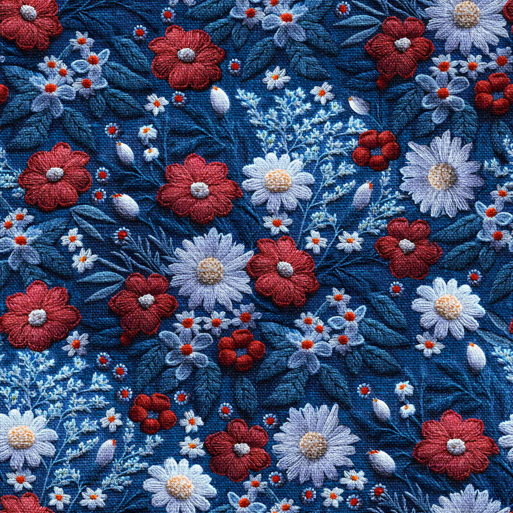 Red White Blue Embroidered Floral — LBK Printing Co.